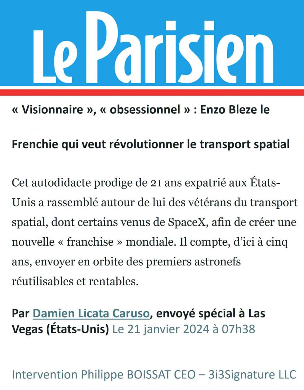 Le Parisien January21, 2024 Journalist Damien LICATA CARUSO ...